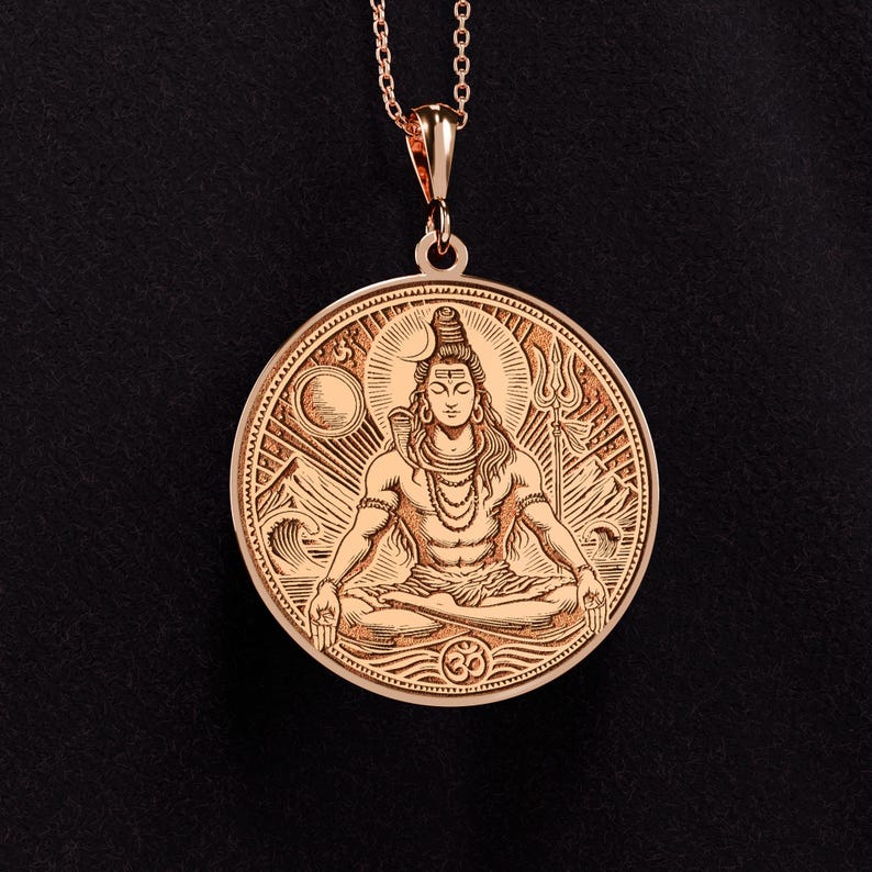 14K Gold Shiva Medallion Necklace: Hindu Yoga Jewelry Gift, Sterling ...