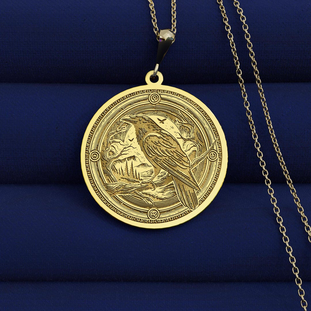14K Gold Norse Raven Necklace – Viking Medallion Pendant – 925K Silver ...