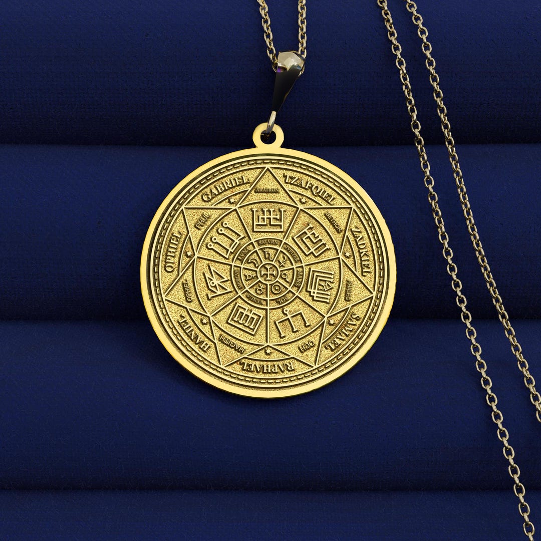 14K Gold Archangel Sigil Necklace – Divine Protection Amulet Pendant ...