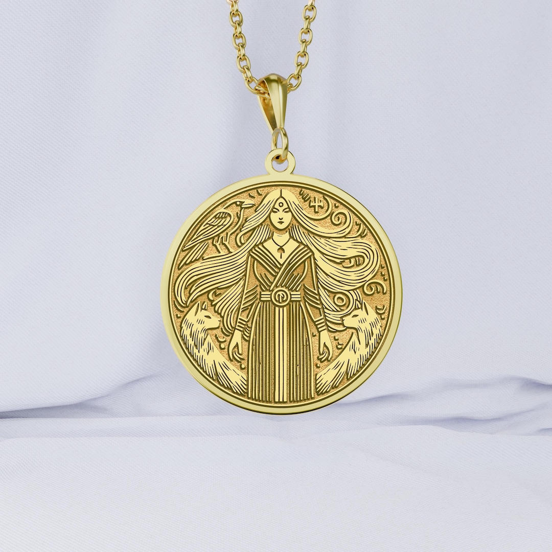 14K Gold Freya Medallion Necklace: Norse Goddess Pendant, Viking ...