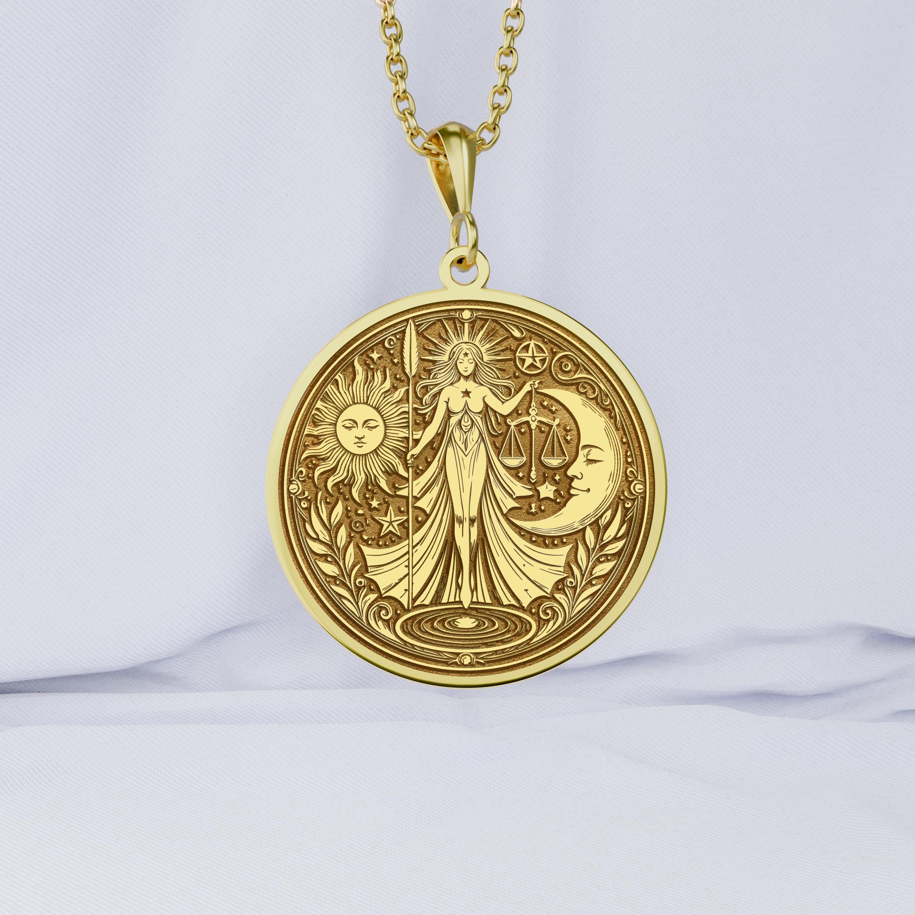14k Gold High Priestess Tarot Card Necklace: Spiritual Amulet Pendant ...