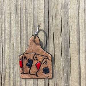 Hand Tooled & Carved Genuine Leather Cow Tag Keychain - Etsy