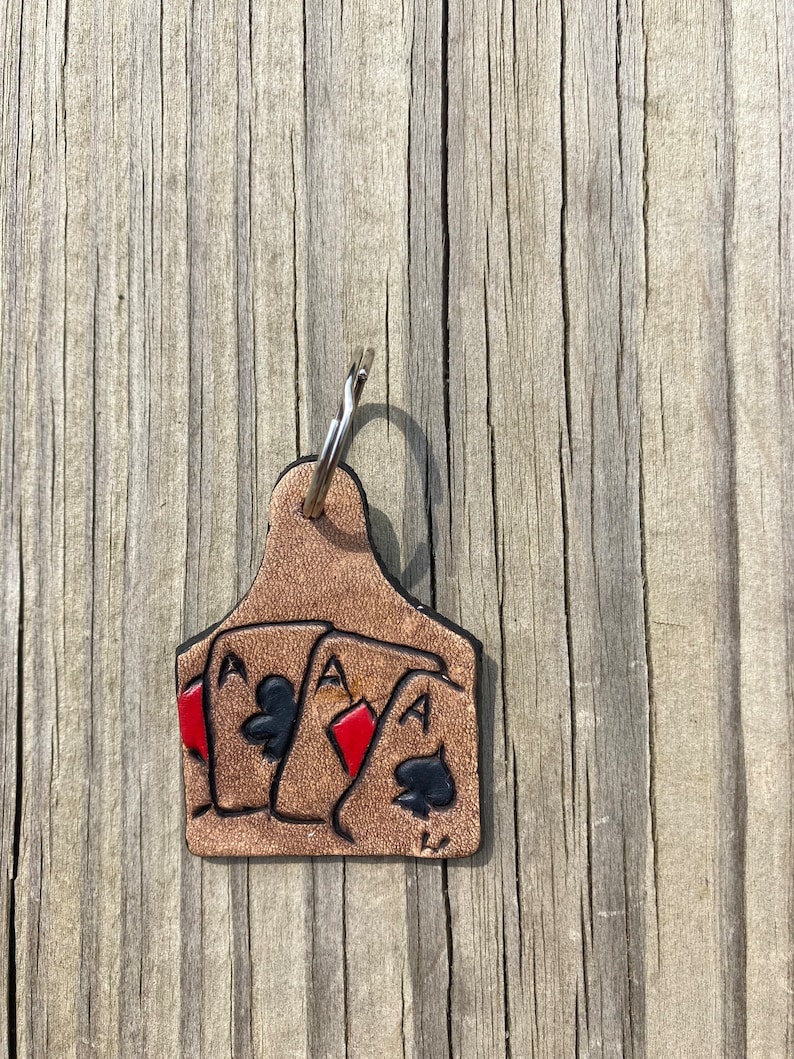Hand Tooled & Carved Genuine Leather Cow Tag Keychain - Etsy