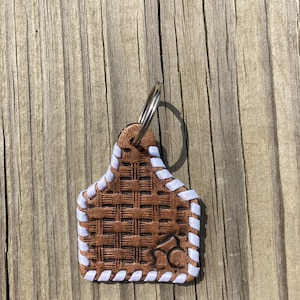 Hand Tooled & Carved Genuine Leather Cow Tag Keychain - Etsy