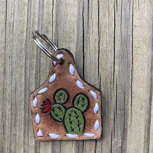 Hand Tooled & Carved Genuine Leather Cow Tag Keychain - Etsy
