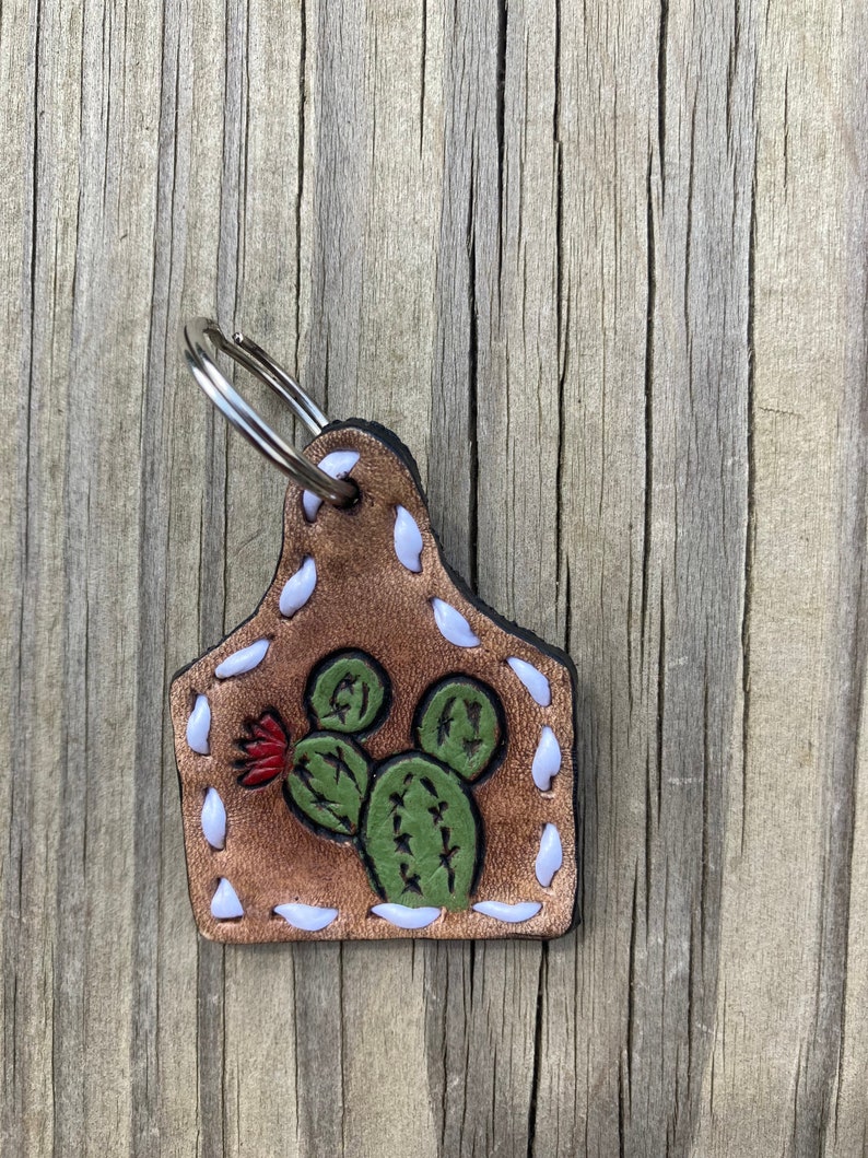Hand Tooled & Carved Genuine Leather Cow Tag Keychain - Etsy