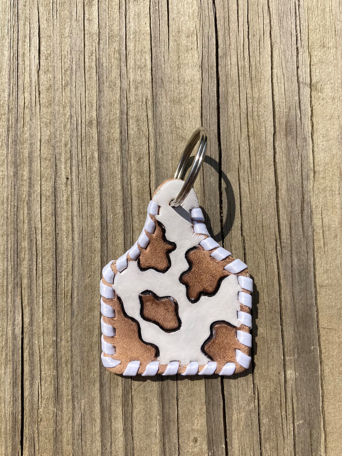 Hand Tooled & Carved Genuine Leather Cow Tag Keychain - Etsy