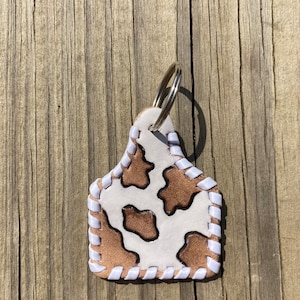 Hand Tooled & Carved Genuine Leather Cow Tag Keychain - Etsy