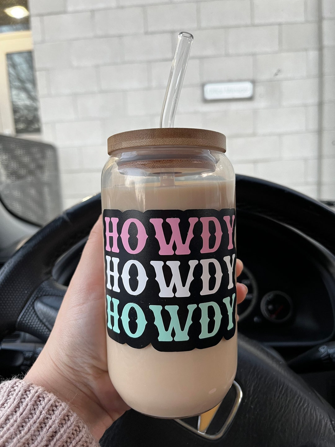Howdy Glass Cup With Straw and Lid - Etsy