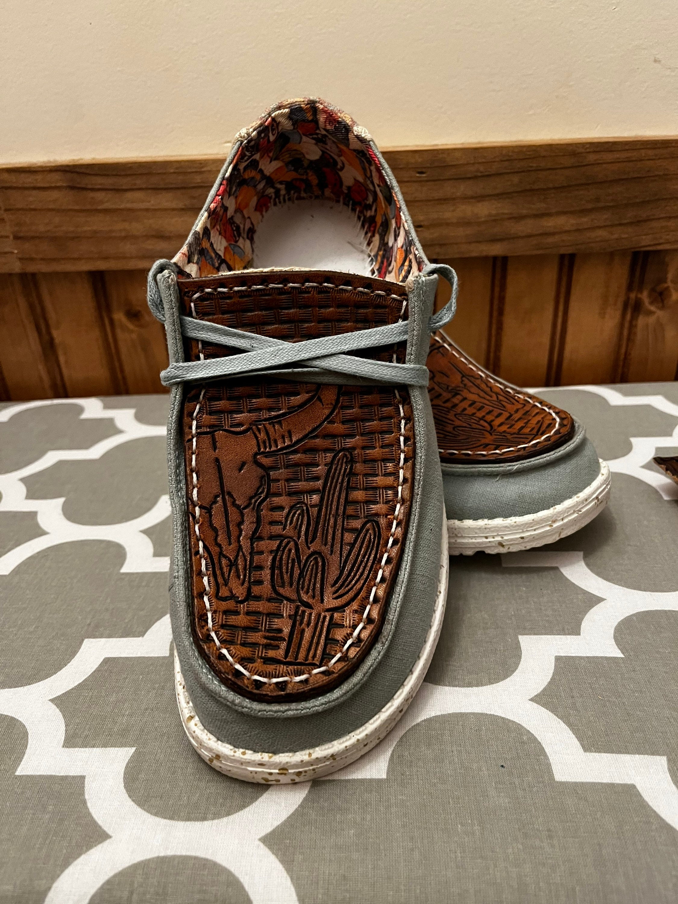 Tooled Leather Hey Dude Shoes - Etsy