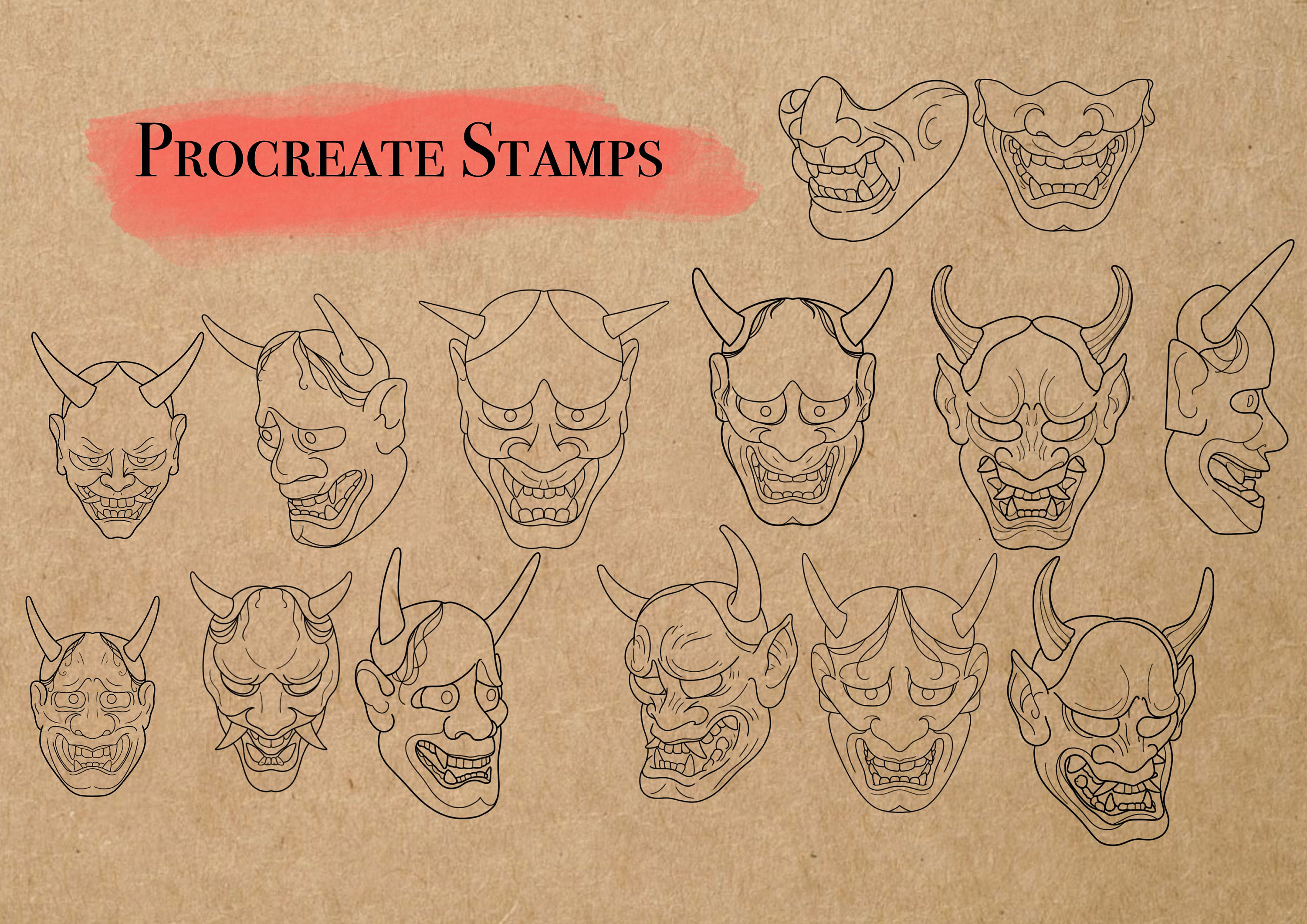 Hannya Mask Stamps for Procreate - Etsy