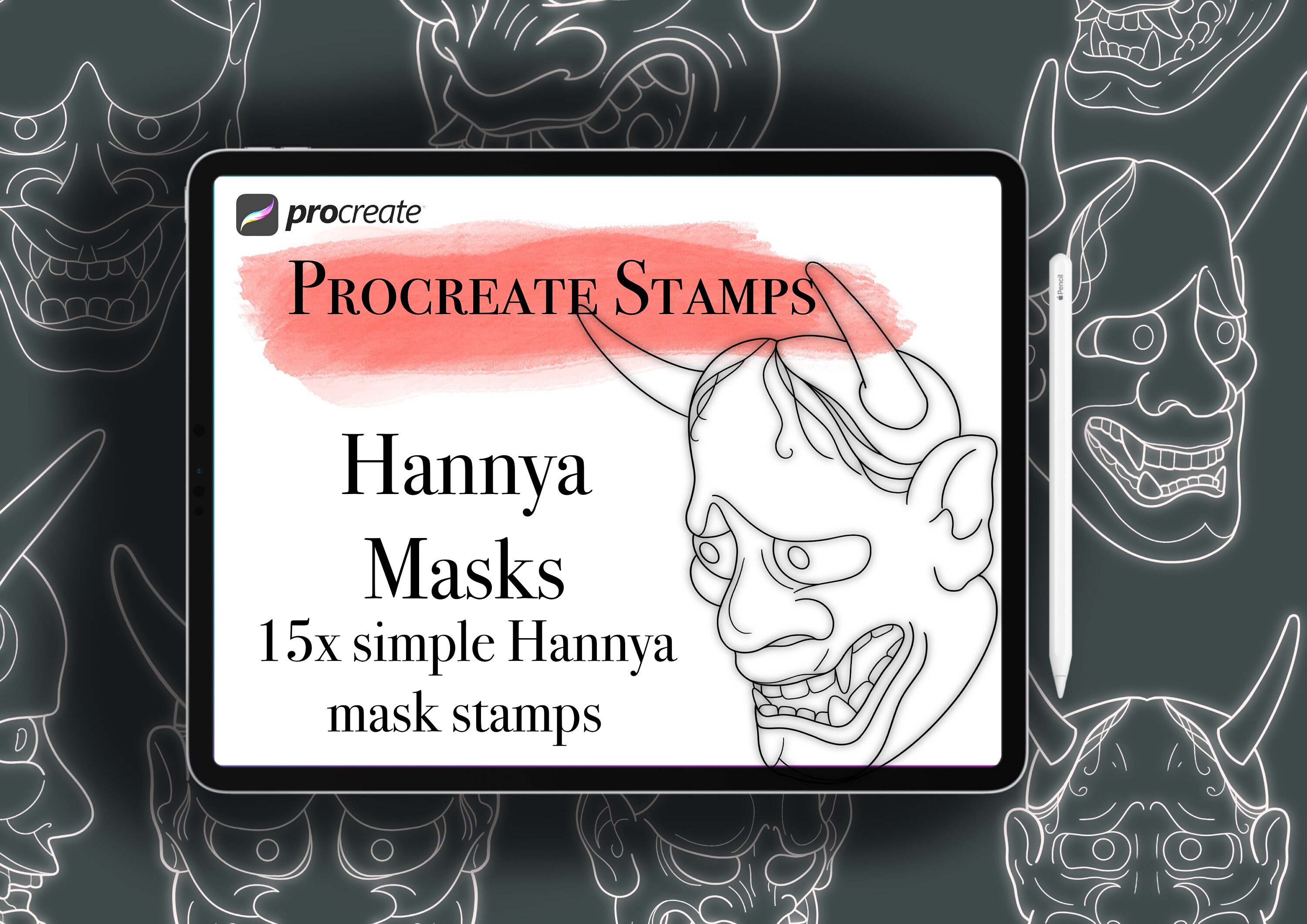 Hannya Mask Stamps for Procreate - Etsy