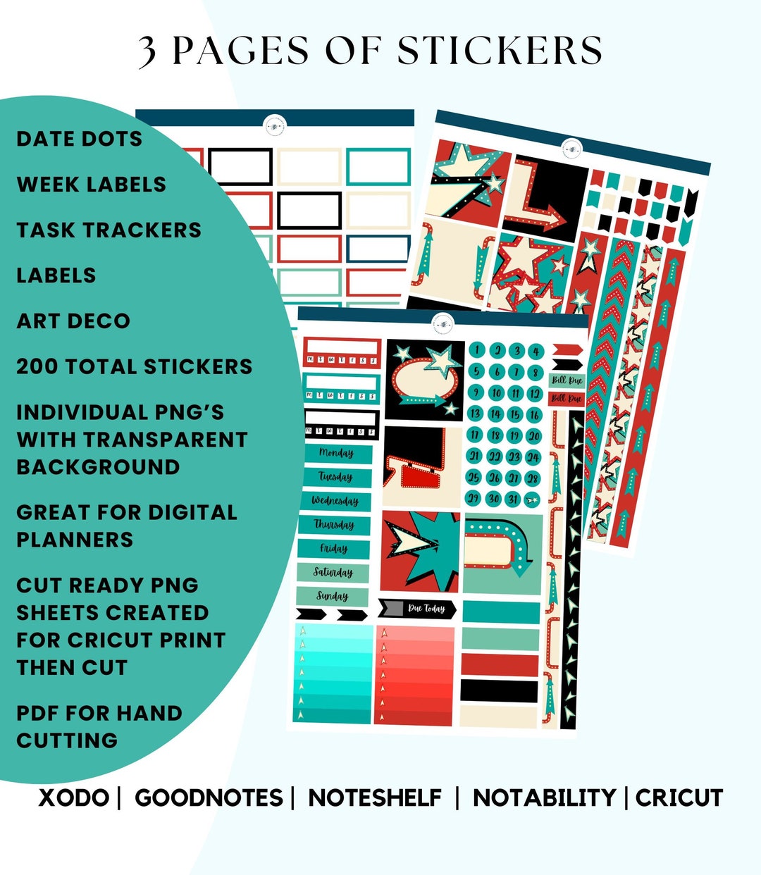 Retro Signage-monthly Planner Stickers-digital Use-cricut - Etsy