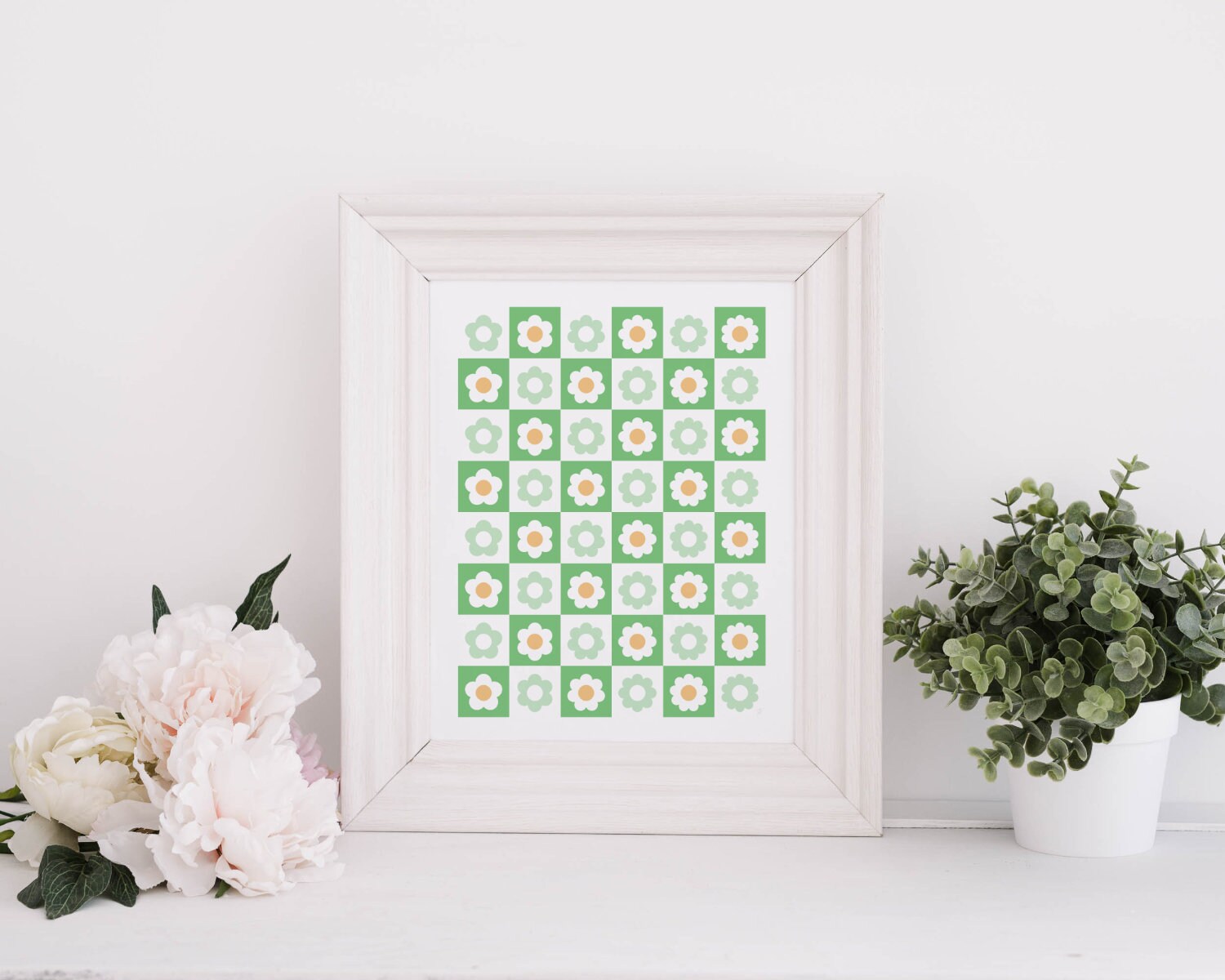 Printable Pastel Green Flower Art, Digital Download, Daisy Pattern Wall ...