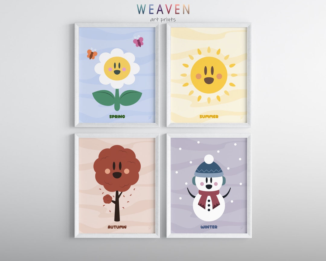Four Seasons Art Prints Set of 4, Digital Download, Printable Nature ...