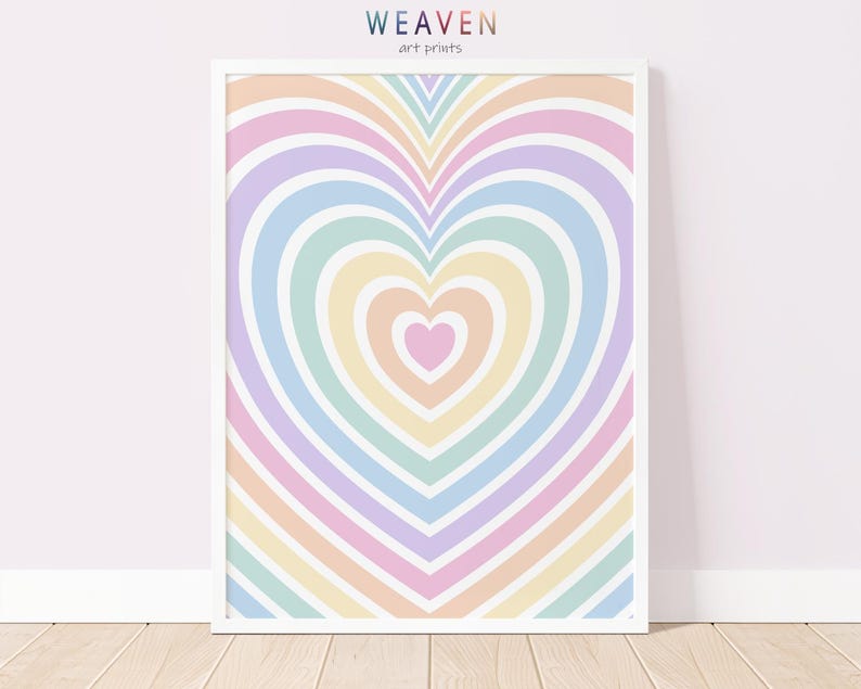 Pastel Rainbow Heart Art Print, Digital Download, Printable Wall Art ...
