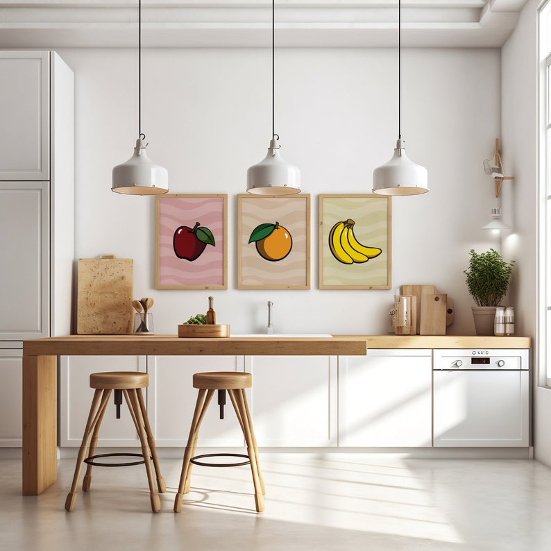 Rainbow Fruit Art Print Set of 6, Colorful Kitchen Wall Decor, Digital ...
