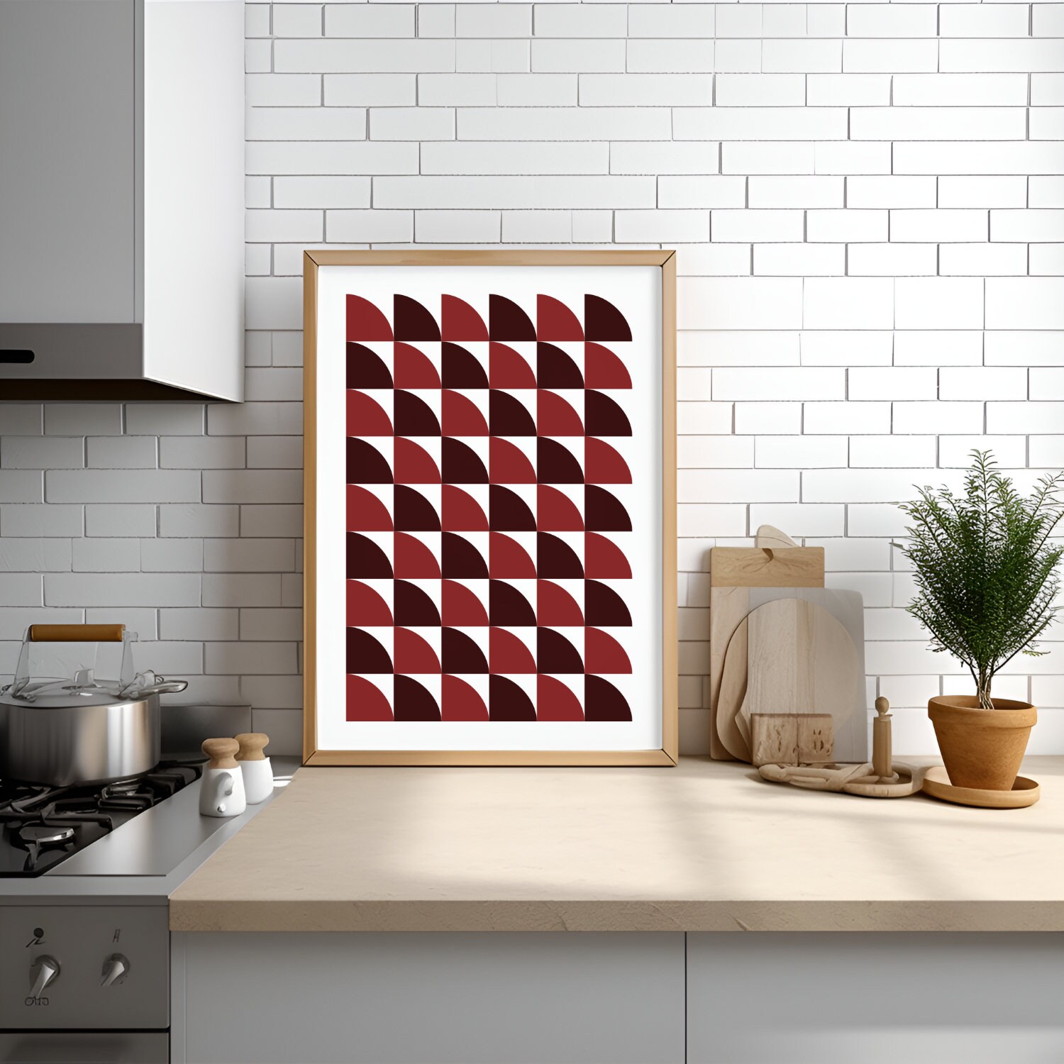 Geometric Red Art Print, Red Pattern, Dark Red Wall Art, Modern Home ...