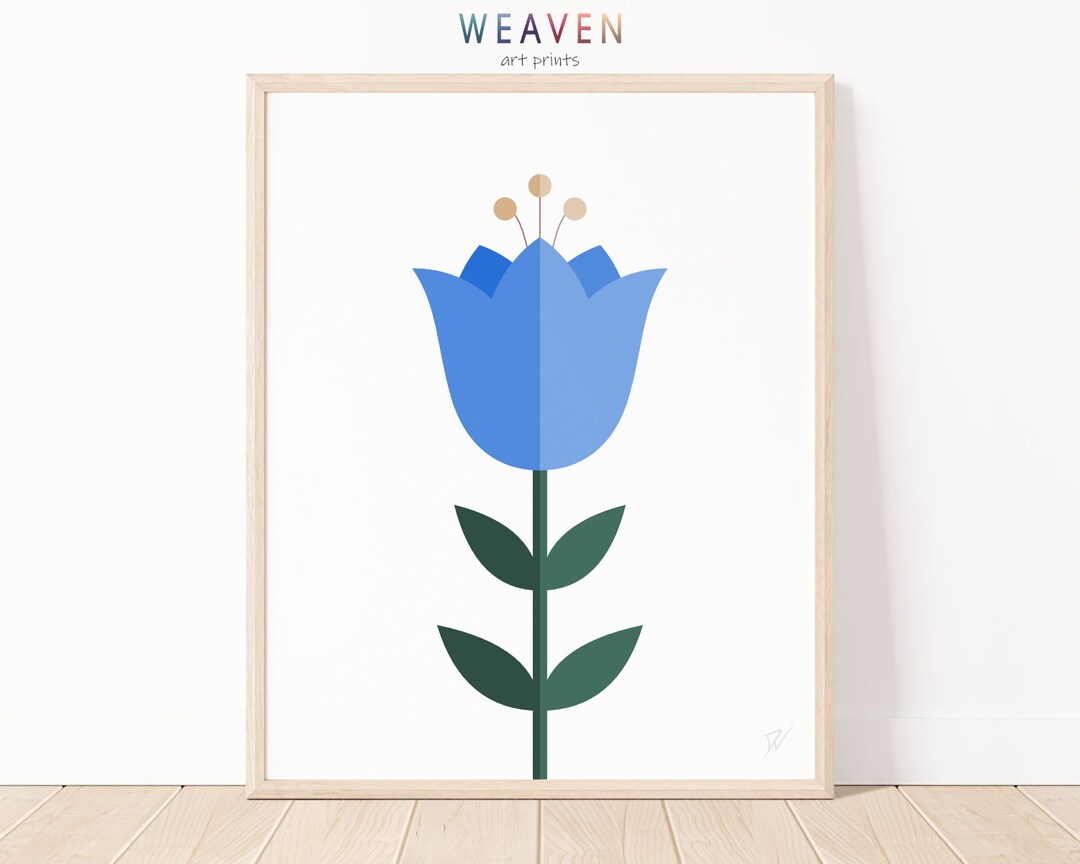 Geometric Blue Flower Art Print, Botanical Wall Art, Light Blue Fleur ...