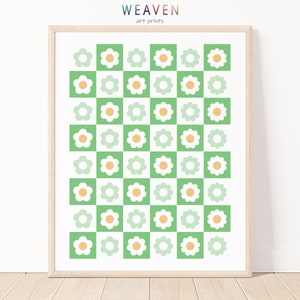 Printable Pastel Green Flower Art, Digital Download, Daisy Pattern Wall ...
