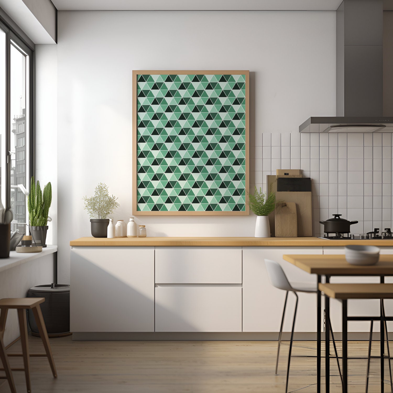 Geometric Green Art Print, Triangle Wall Art, Light Green Home Decor ...