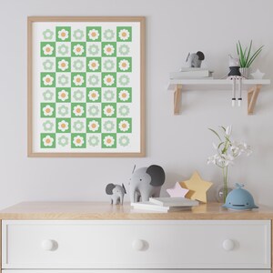 Printable Pastel Green Flower Art, Digital Download, Daisy Pattern Wall ...