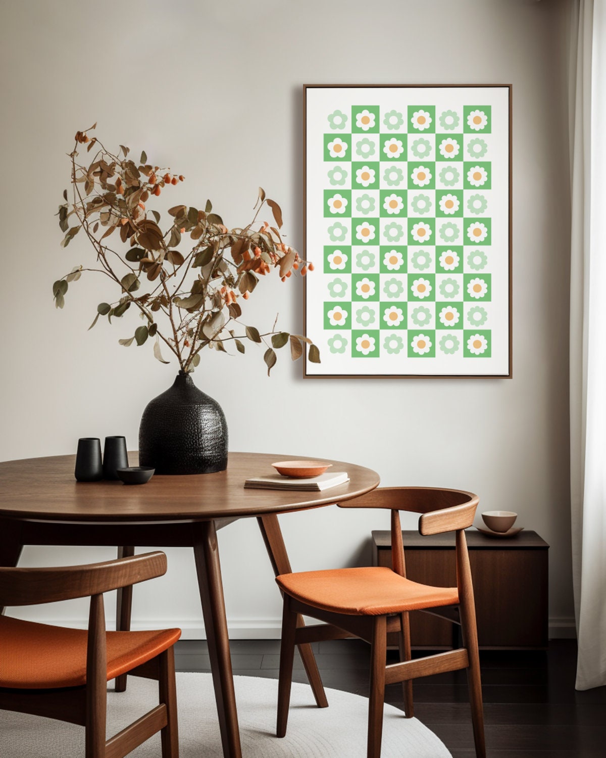 Printable Pastel Green Flower Art, Digital Download, Daisy Pattern Wall ...