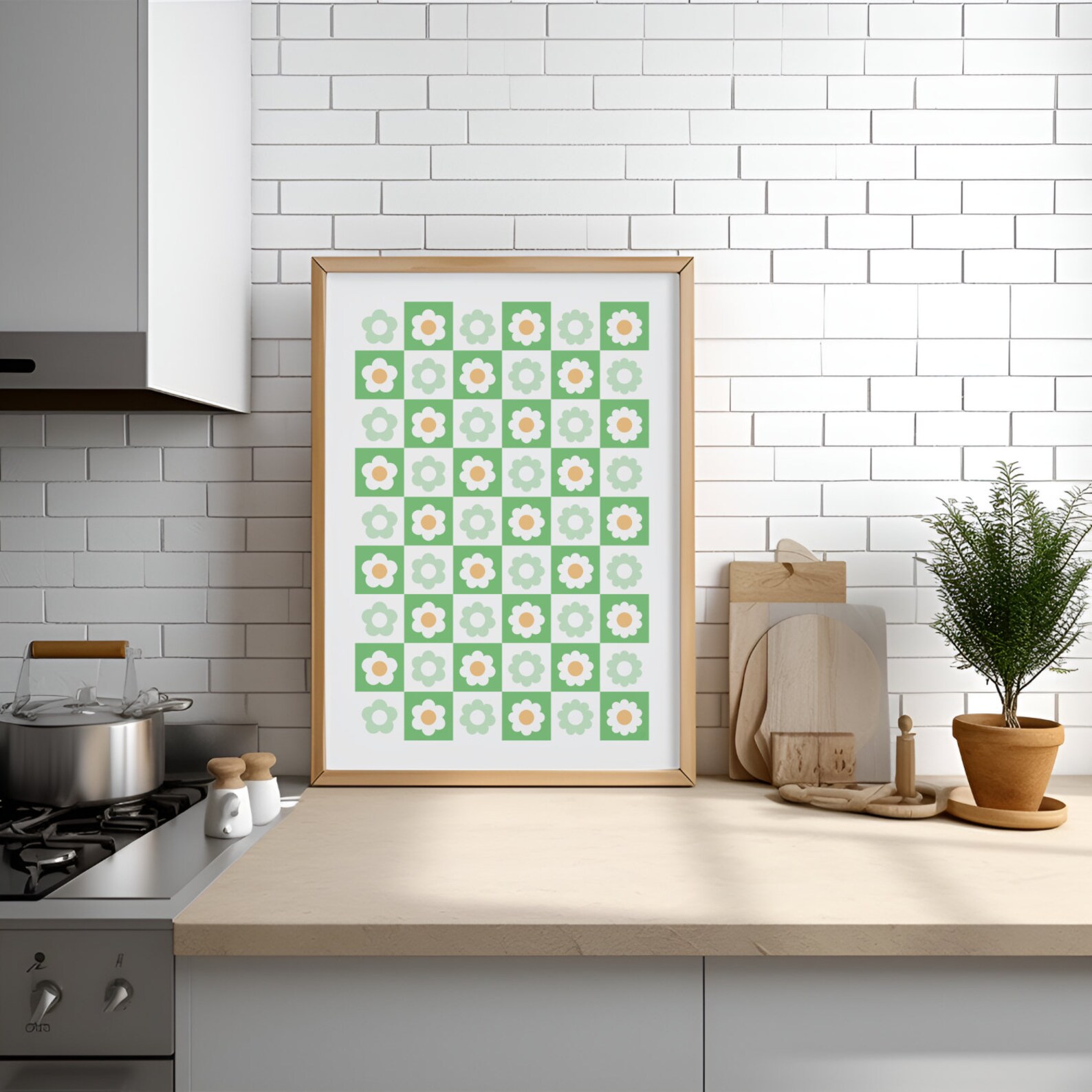 Printable Pastel Green Flower Art, Digital Download, Daisy Pattern Wall ...