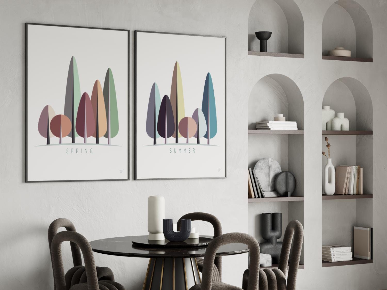 Four Seasons Tree Art Prints: Abstract Forest Set of 4, Digital ...