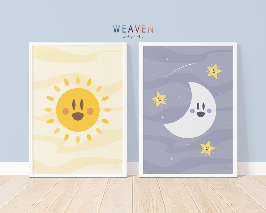 Happy Sun and Moon Art Print Set of 2, Digital Download, Printable ...