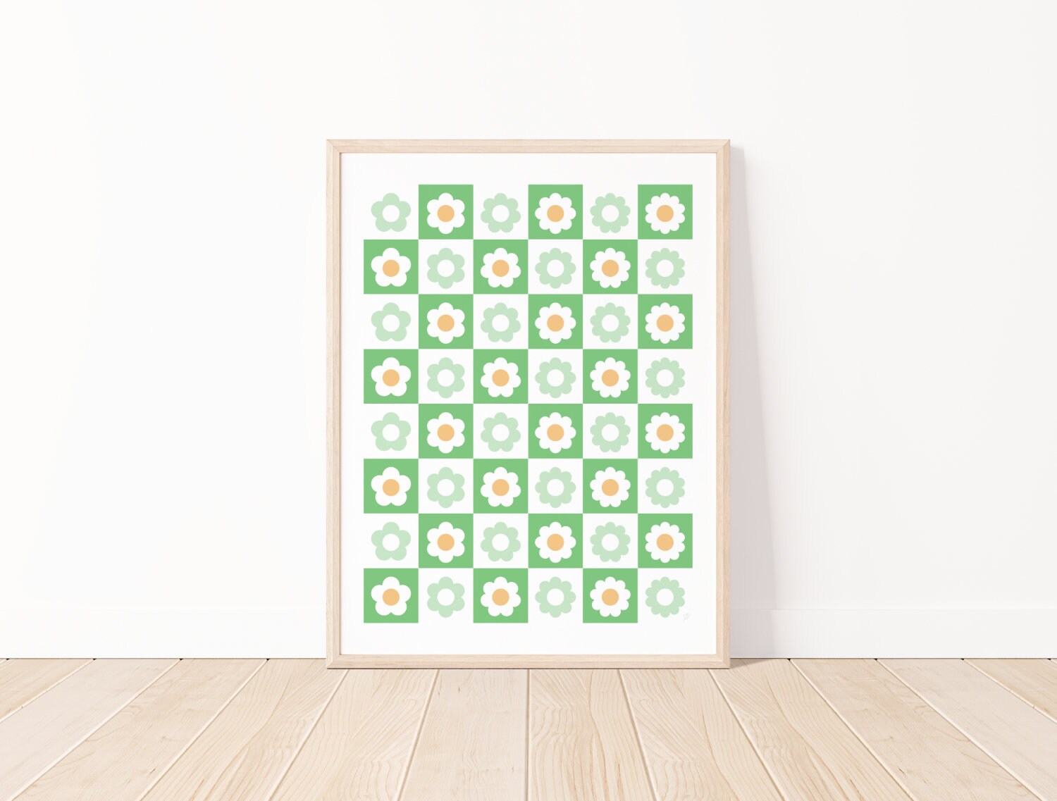 Printable Pastel Green Flower Art, Digital Download, Daisy Pattern Wall ...