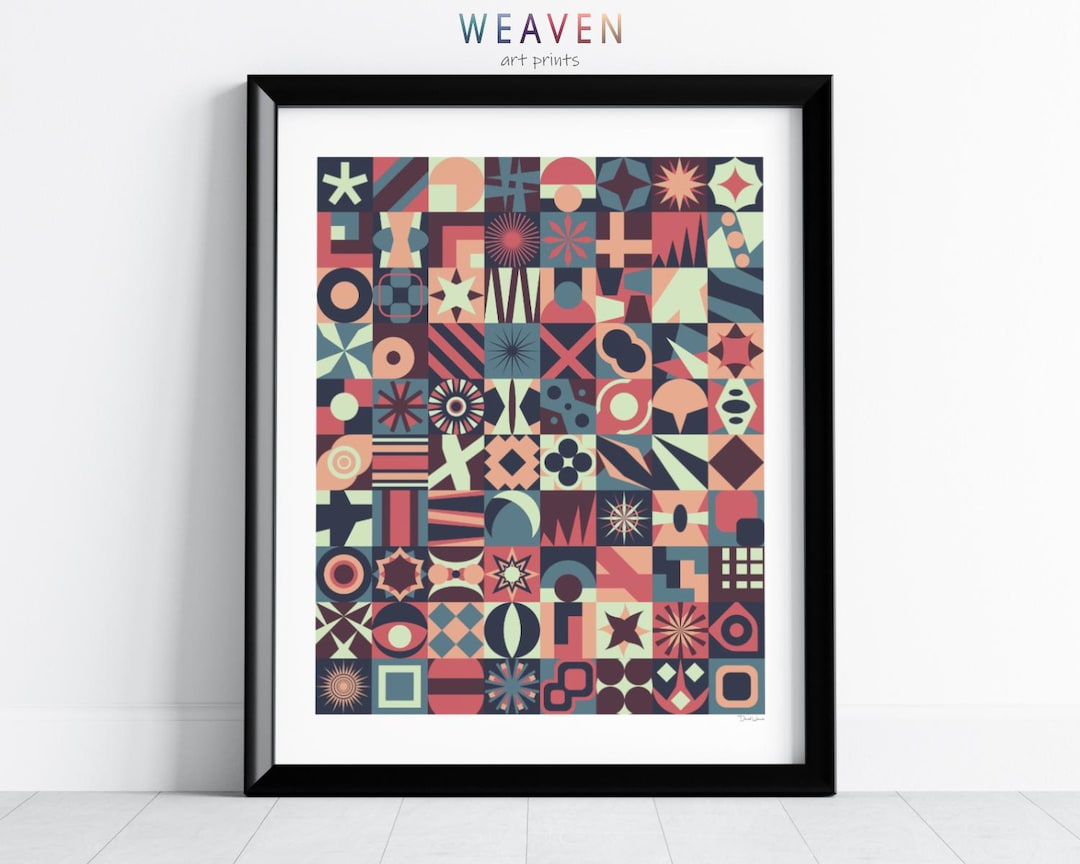 Colorful Retro Abstract Geometric Wall Art Print, Modern Home Decor ...