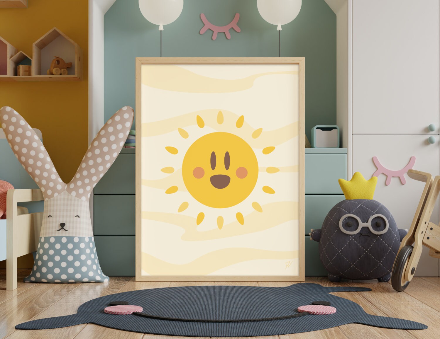 Happy Sun Art Print, Digital Download, Printable Children Wall Art ...