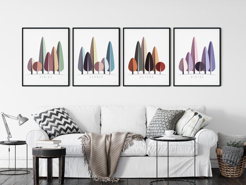 Four Seasons Tree Art Prints: Abstract Forest Set of 4, Digital ...