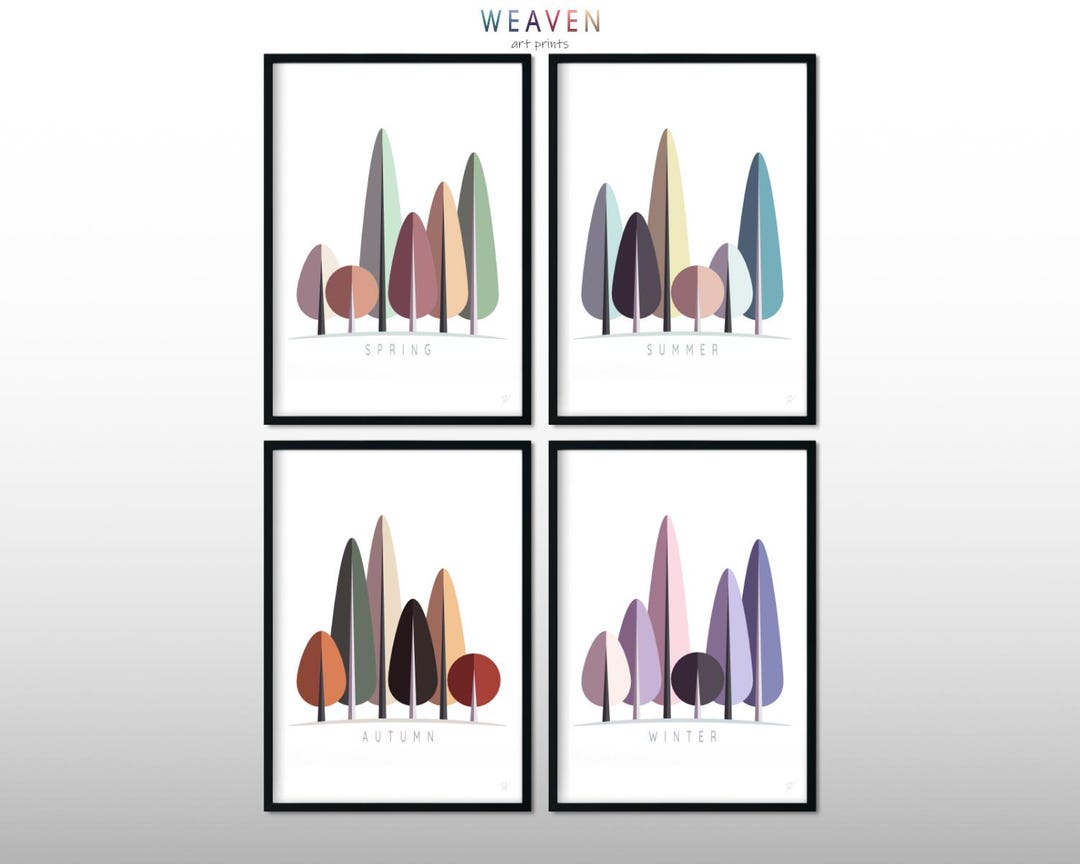 Four Seasons Tree Art Prints: Abstract Forest Set of 4 (digital ...