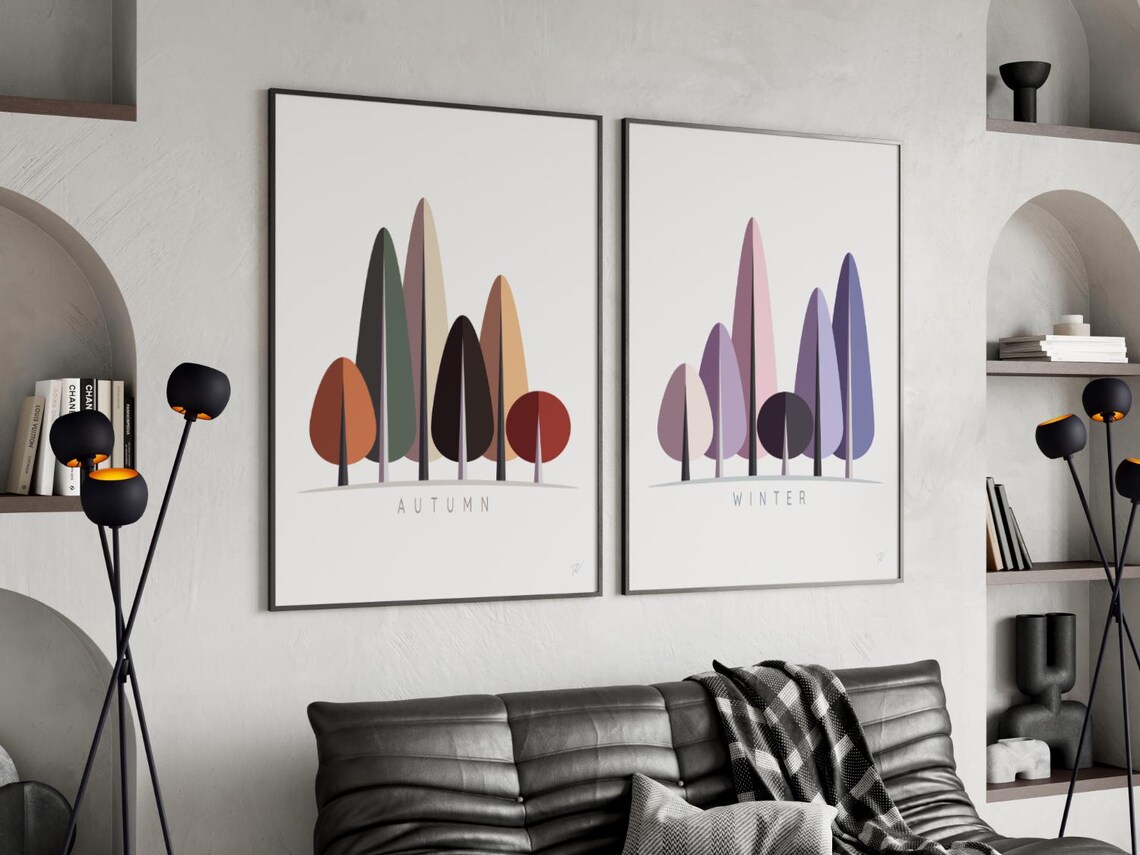 Four Seasons Tree Art Prints: Abstract Forest Set of 4, Digital ...