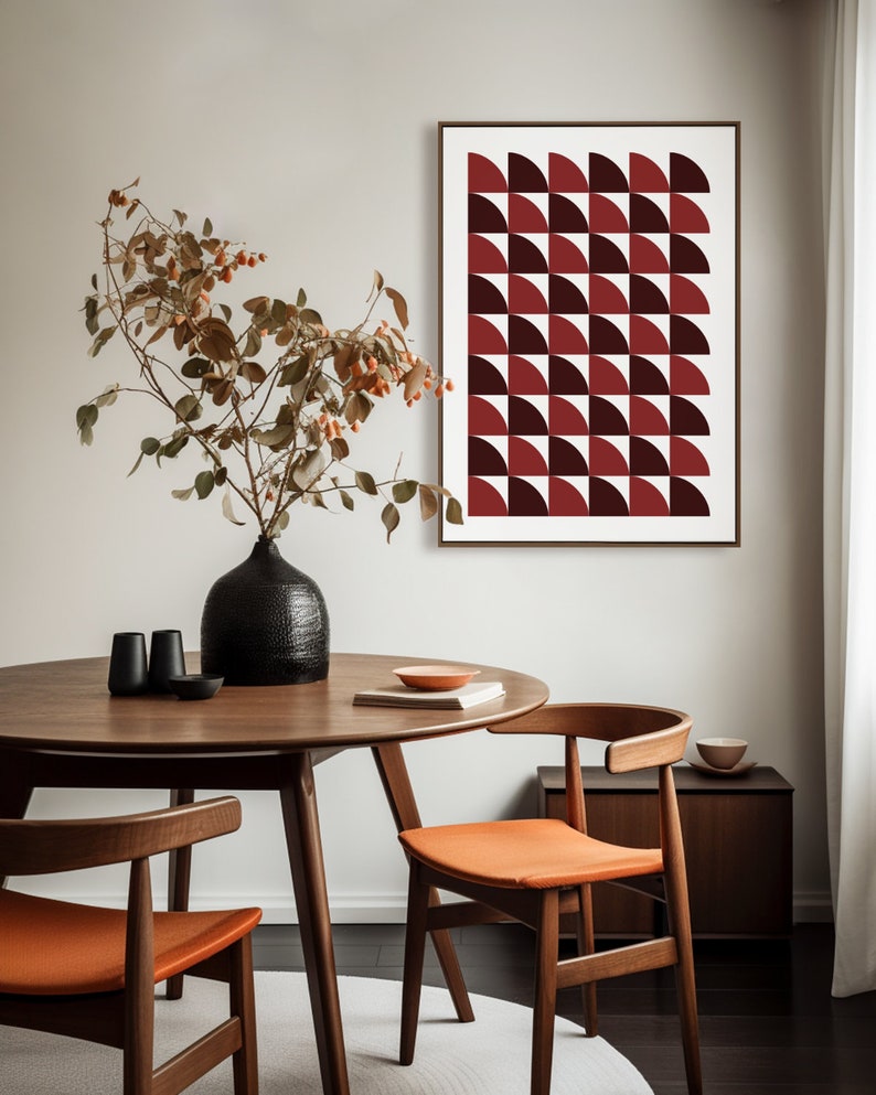 Geometric Red Art Print, Red Pattern, Dark Red Wall Art, Modern Home ...