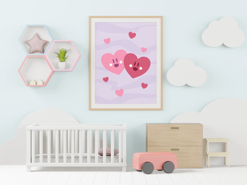 Printable Pink Heart Art, Twin Hearts Wall Art, Cute Heart Poster for ...