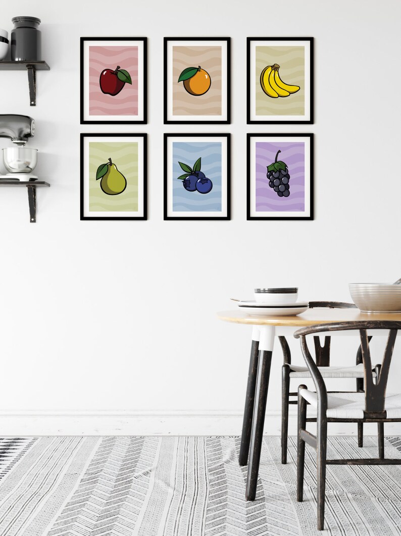 Rainbow Fruit Art Print Set of 6, Colorful Kitchen Wall Decor, Digital ...
