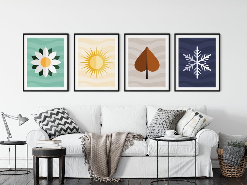 Four Seasons Art Prints Set of 4, Symbolism, Modern Nature Home Decor ...