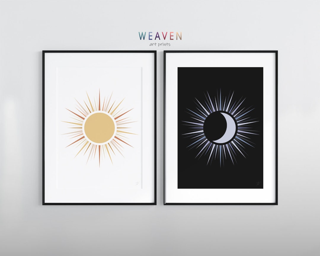 Sun and Moon Wall Art Print Set of 2, Astronomy Gift, Minimalist Sun ...