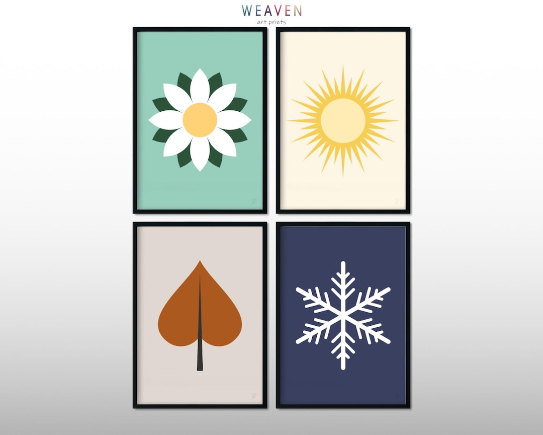 Four Seasons Art Prints Set of 4, Digital Download, Printable Wall Art ...