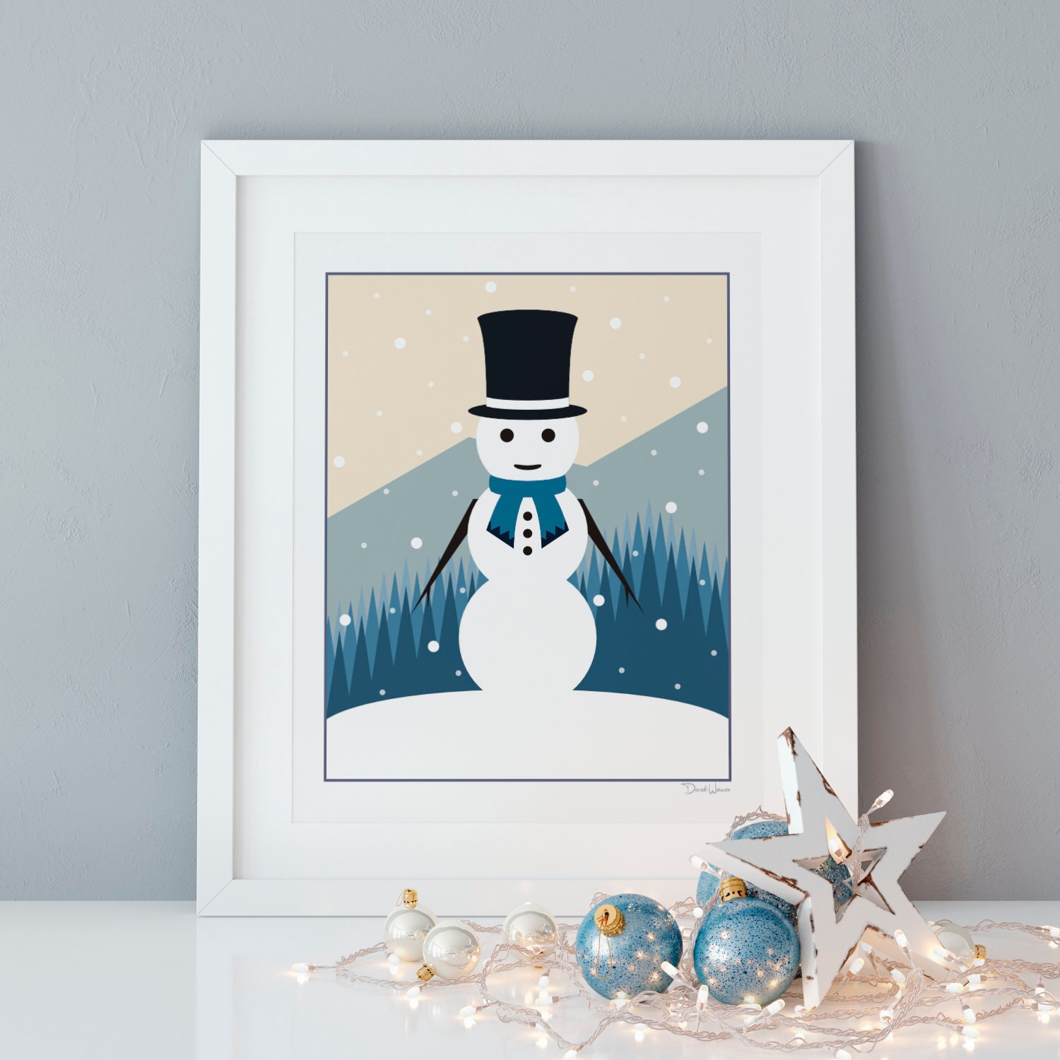 White Snowman Art Print, Abstract Snowman, Christmas Wall Decor ...
