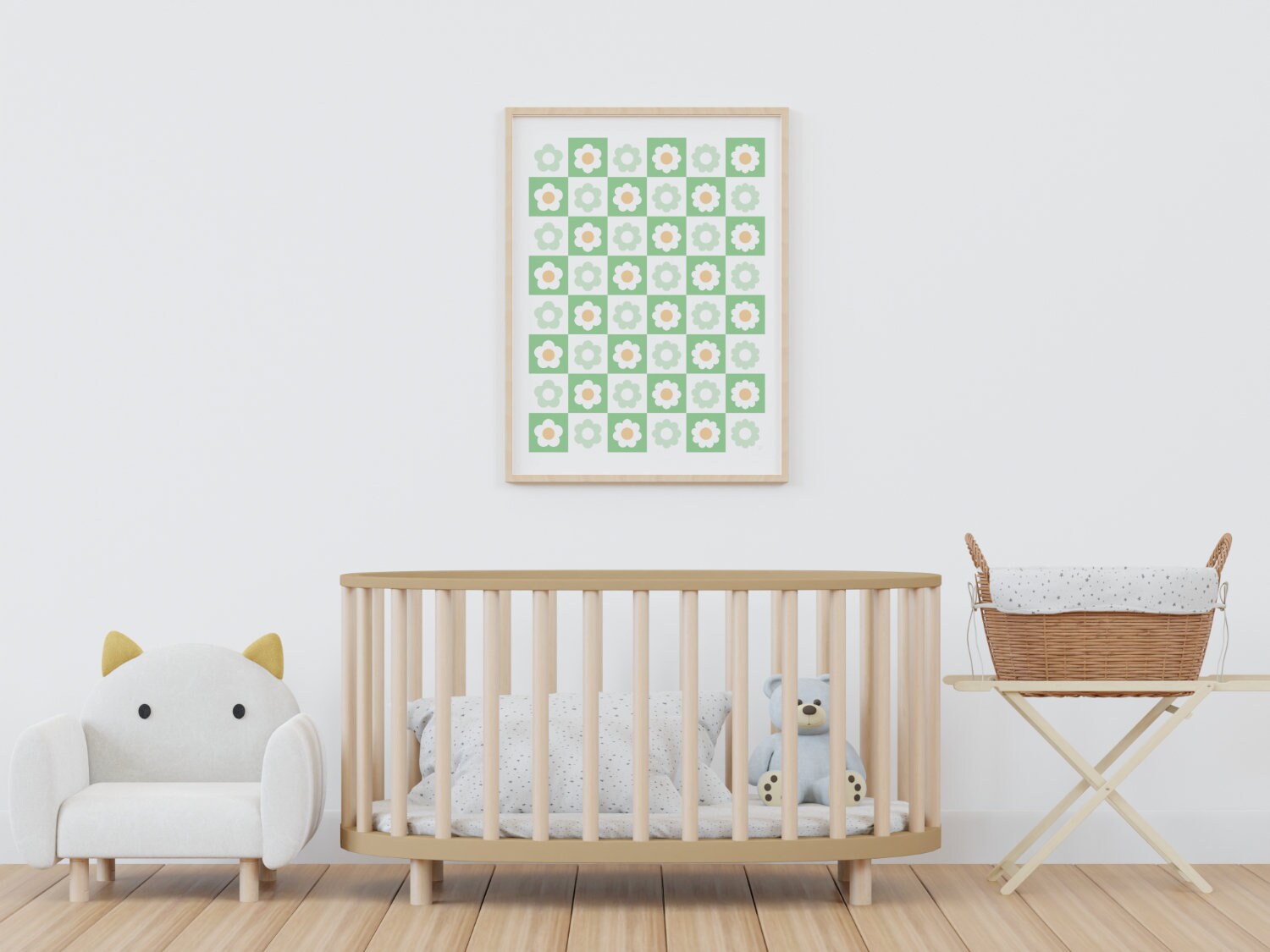 Printable Pastel Green Flower Art, Digital Download, Daisy Pattern Wall ...