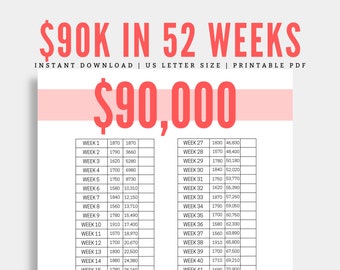 90k Saving Template - Etsy