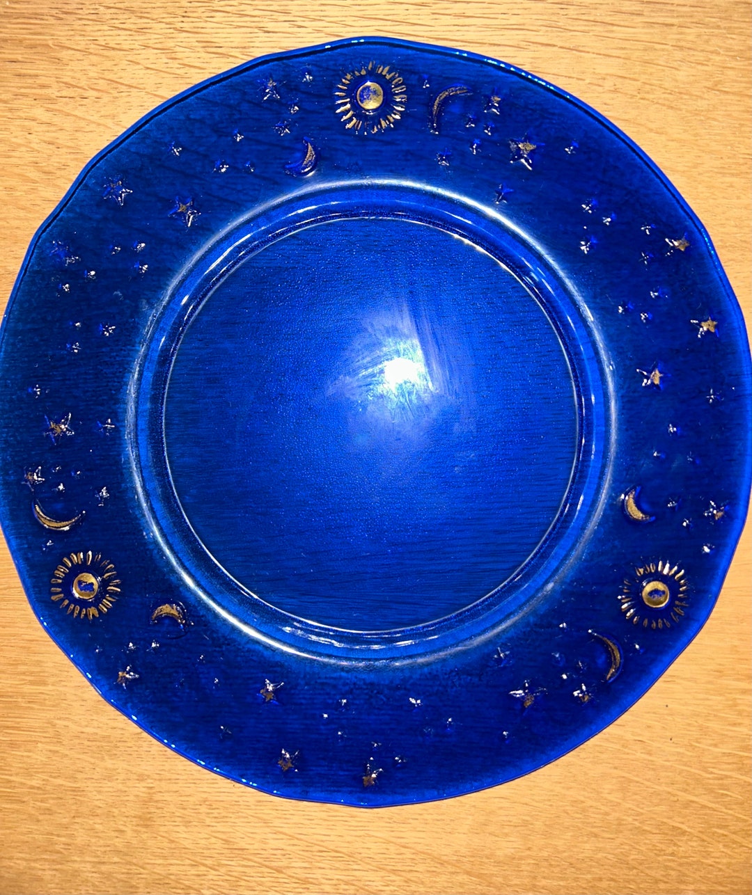Vintage IVV Italy Cobalt Blue Glass Plate Platter Celestial Sun Moon ...