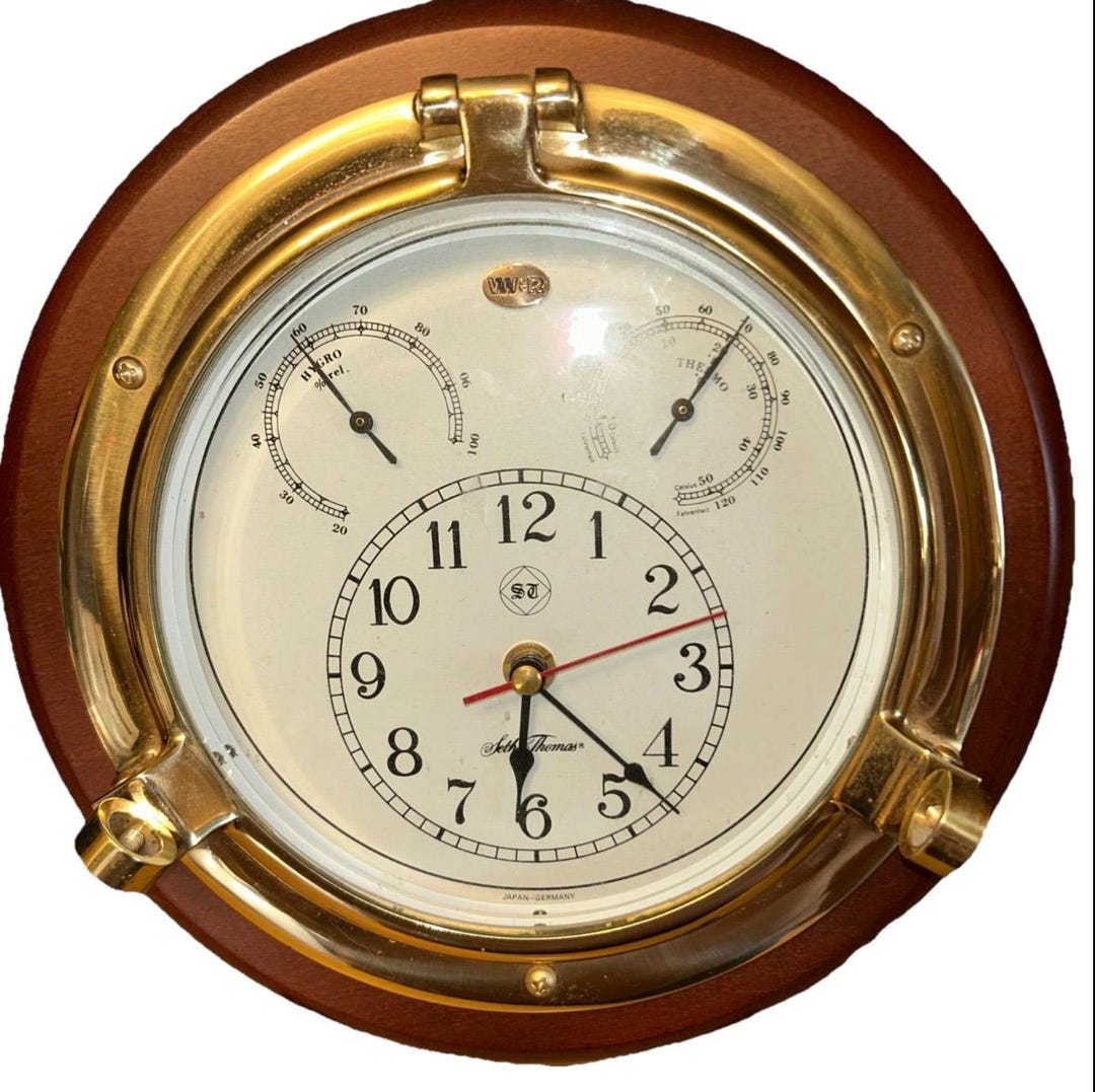 Porthole Design Wall Clock Hydro & Thermo-meter Gauges by Seth Thomas ...