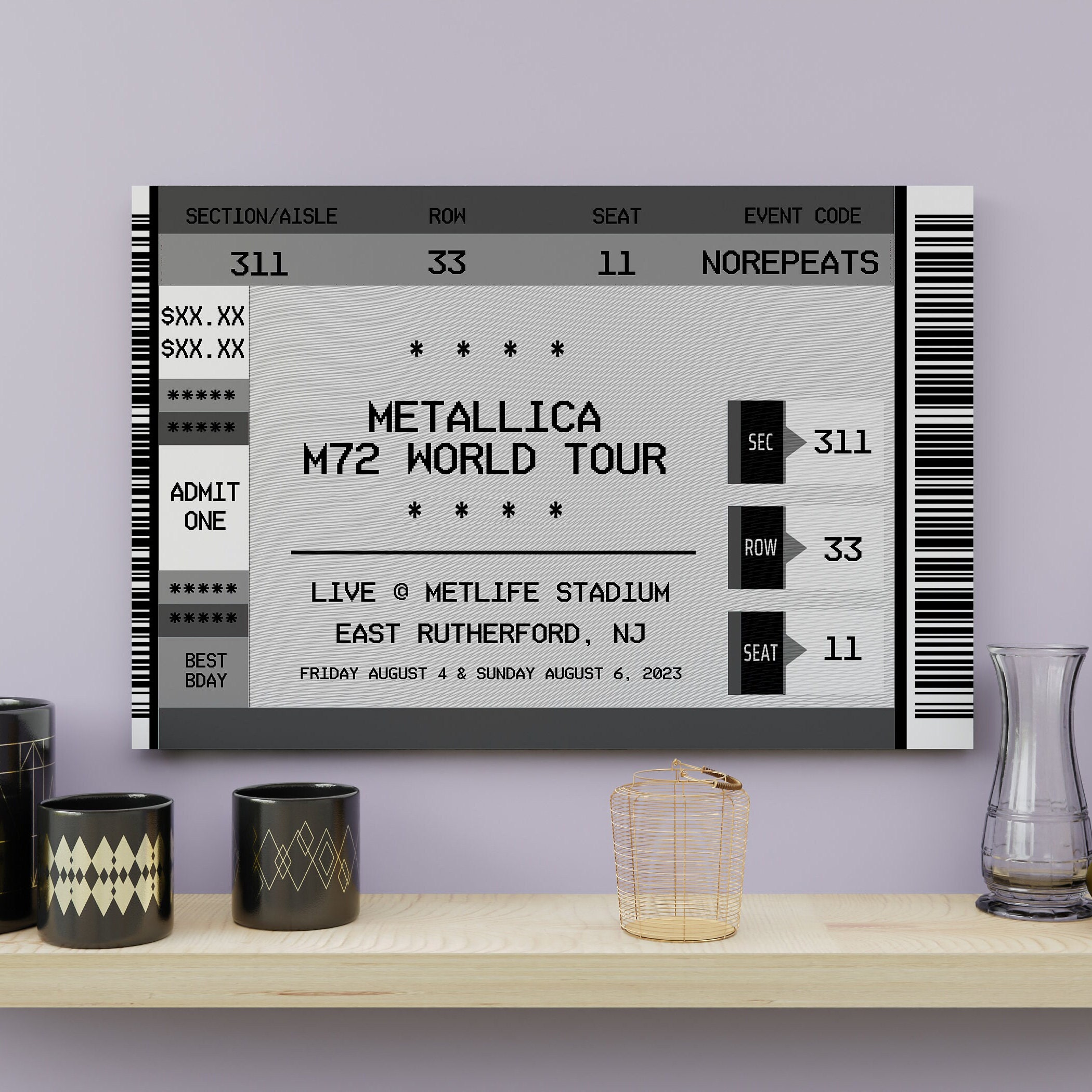 PERSONALIZED Concert Ticket Stub Wall Art Canvas | Music Lover Gift ...