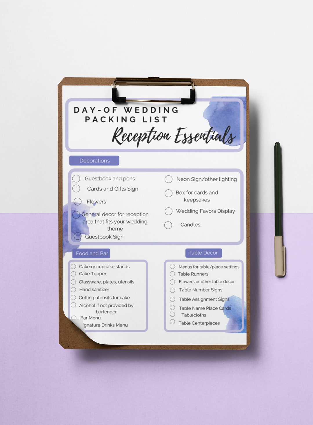 Editable Wedding Checklist, Reception Checklist, Reception Packing List ...