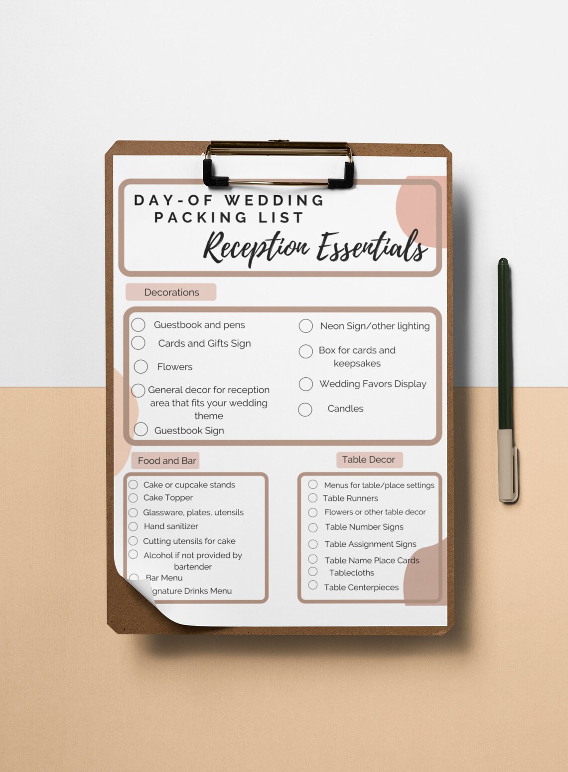 Editable Wedding Checklist Reception Checklist Reception | Etsy